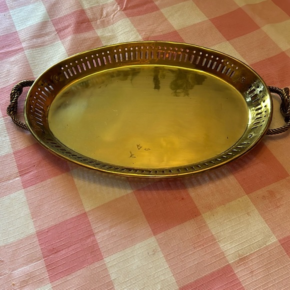 Accents | Vintage Brass Oval Tray With Rope Design Handles Perfect For ...